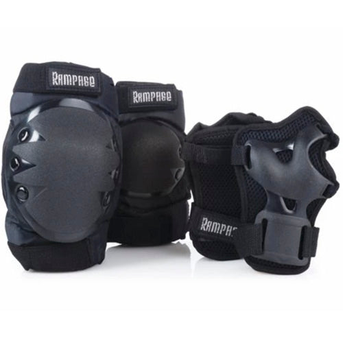 RAMPAGE TRI PACK WRIST GUARDS KNEE AND ELBOW PADS BLACK – Bumps